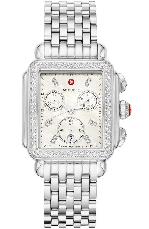 Michele Deco Diamond Chronograph Bracelet Watch - Silver
