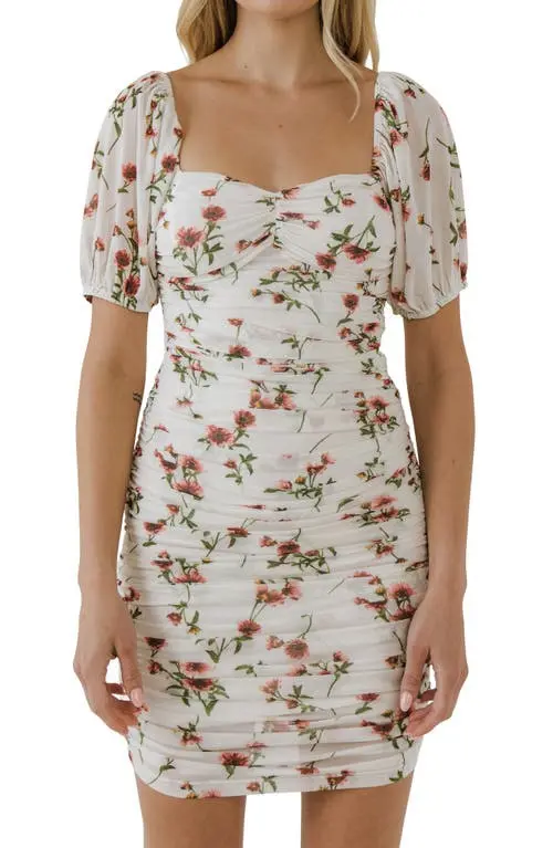 Endless Rose Floral Ruched Mini Dress - White Multi