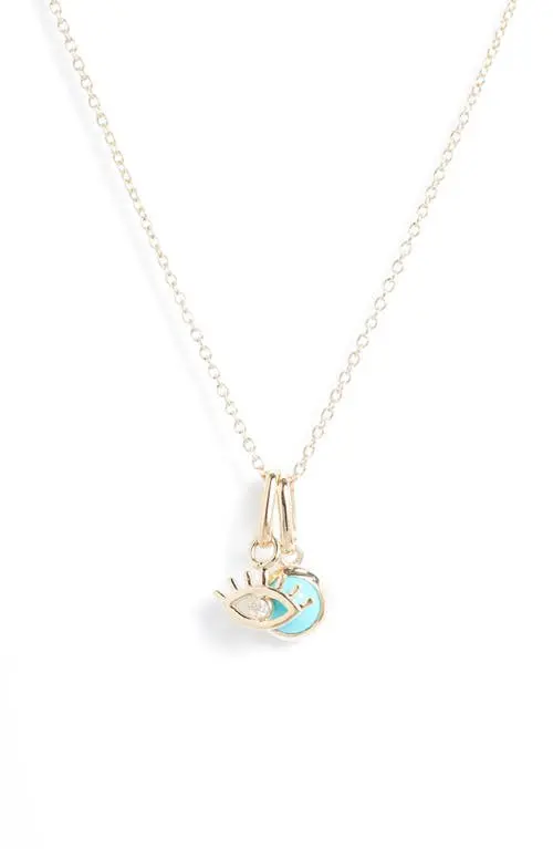 Anzie X Mel Soldera Lash Diamond Evil Eye Charm Necklace - Turquoise