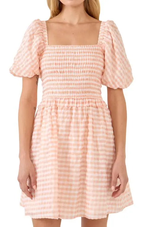 English Factory Gingham Smocked Minidress