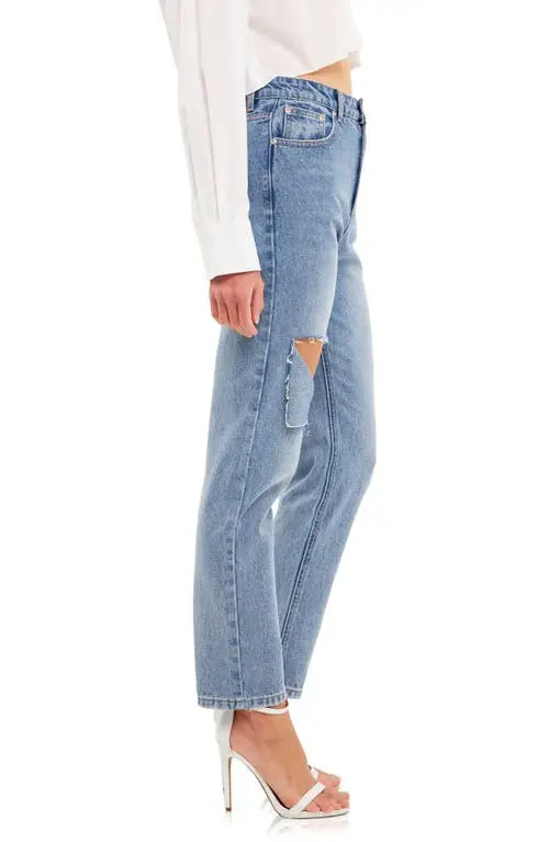 GREY LAB Ripped High-rise Slim Straight Jeans - Denim