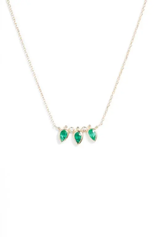 Anzie Bouquet Diamond Mini Fan Necklace - Emerald