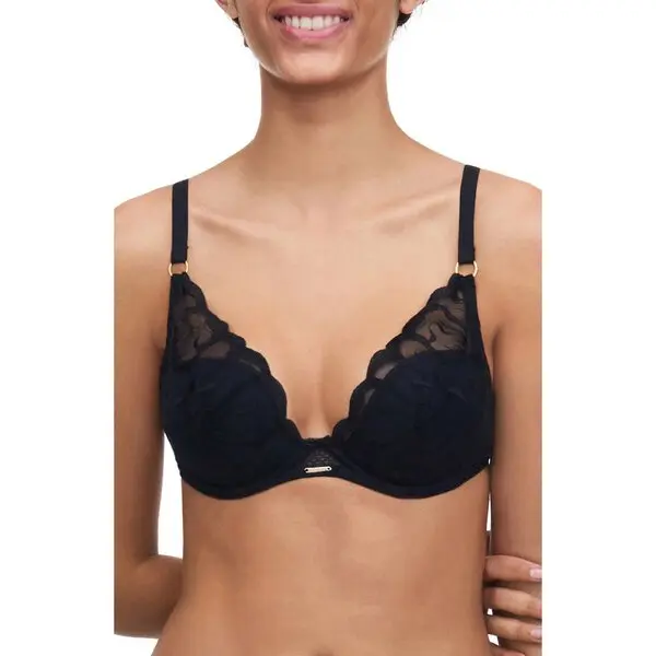 Chantelle Fleurs Underwire Plunge Bra - Black