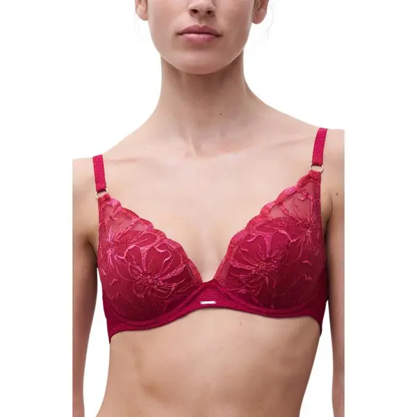 Chantelle Fleurs Underwire Plunge Bra - Candy Apple Shades
