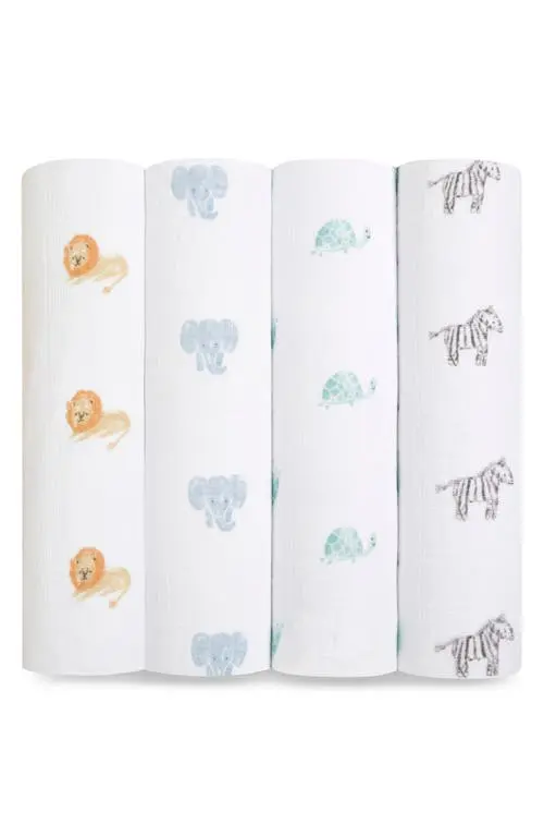 ADEN + ANAIS Assorted 4-pack Organic Cotton Muslin Swaddling Cloths - Animal Kingdom