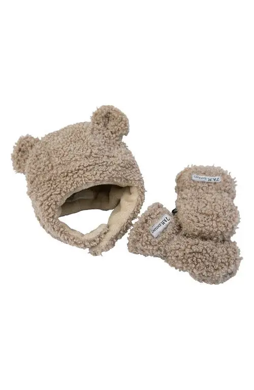 7AM Teddy Cub Hat And Mittens Set - Oatmeal Teddy