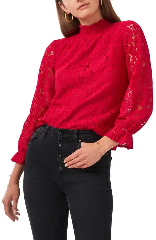 1.State Smocked Mock Neck Lace Top
