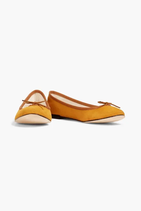 Repetto Suede Ballet Flats With Bow Detailing - Camel