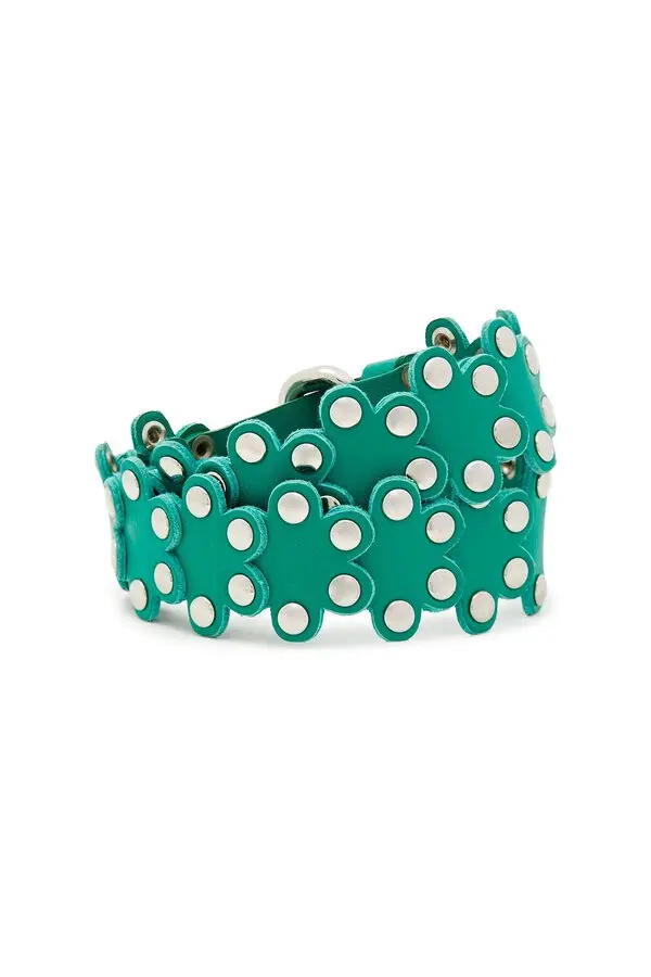 Red Valentino Flower Puzzle Leather Wrap Bracelet - Jade