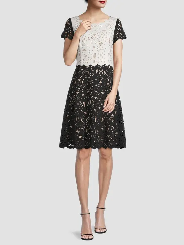 Shani Laser-cut Two-tone Dress