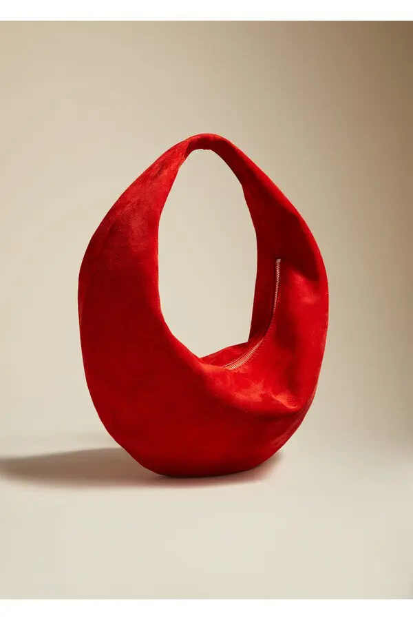 Khaite The Medium Olivia Hobo In Scarlet Suede