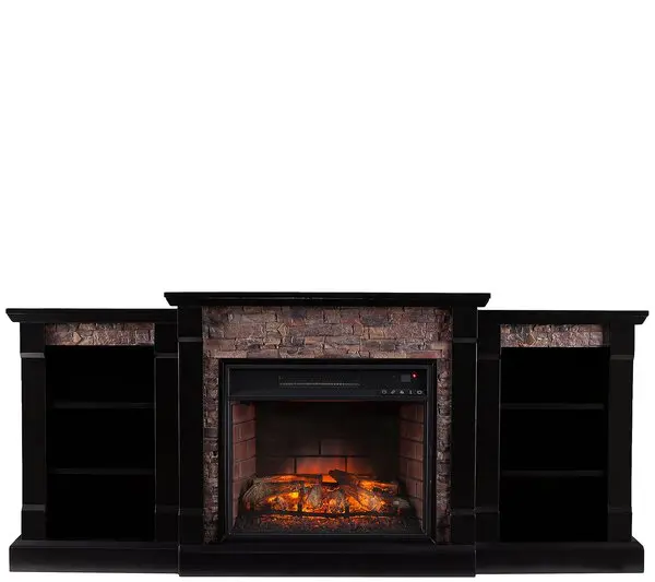 QVC Gallatin Faux Stone Electric Fireplace W/ Book Ses - One-color