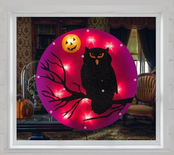 NORTHLIGHT 13.75' Lighted Owl Halloween Window Ilhouette