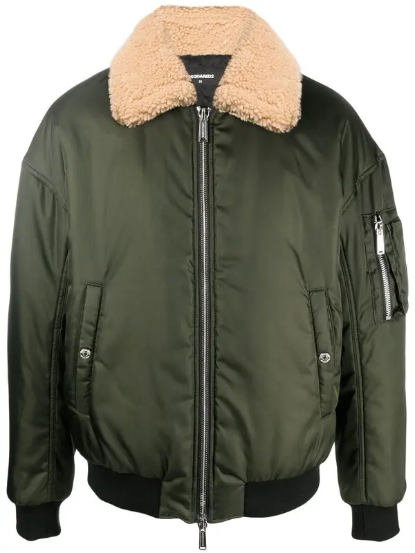 Dsquared2 Bomber Jacket With Faux Shearling Trim - Green