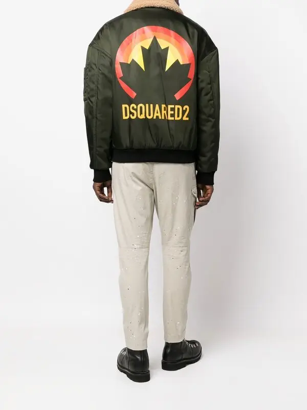 Dsquared2 Bomber Jacket With Faux Shearling Trim - Green