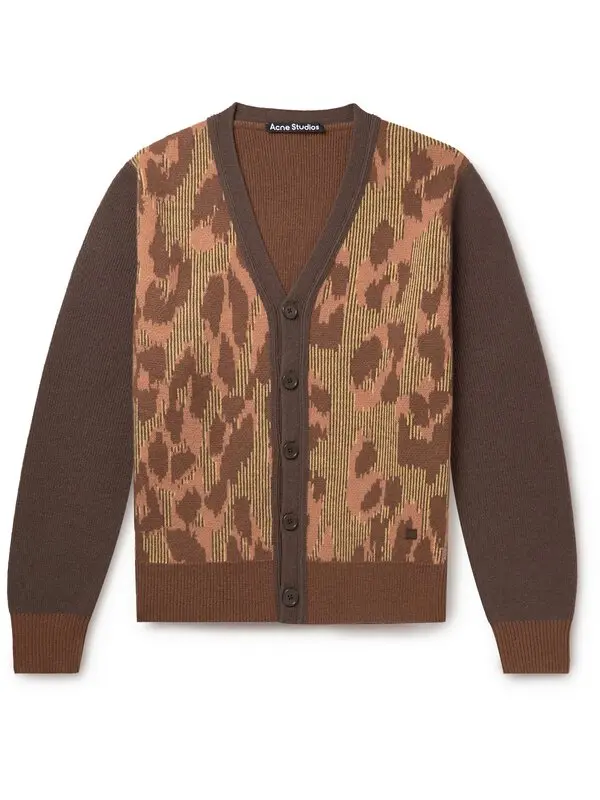 Acne Studios Kallard Panelled Ribbed Leopard-jacquard Wool Cardigan