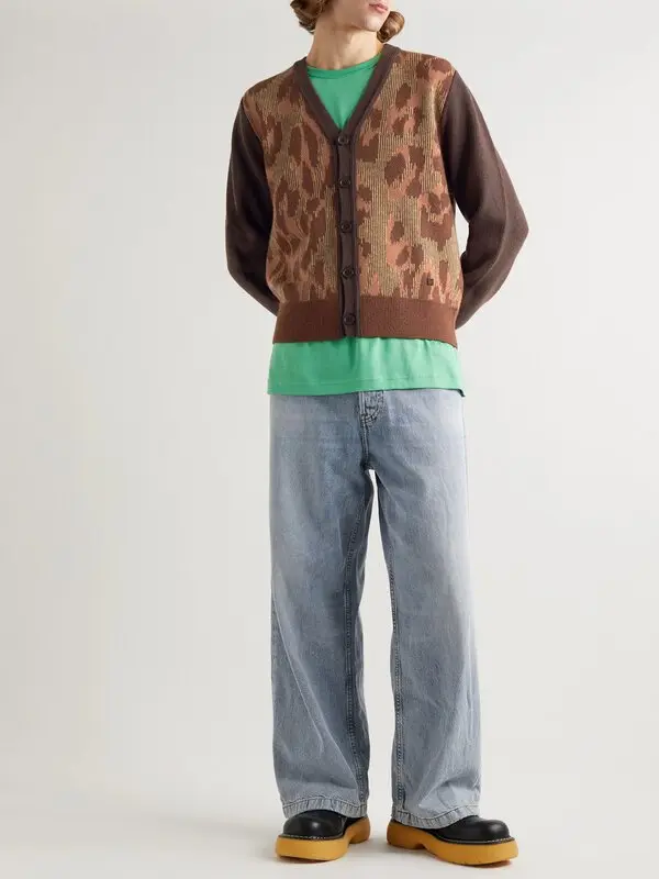 Acne Studios Kallard Panelled Ribbed Leopard-jacquard Wool Cardigan