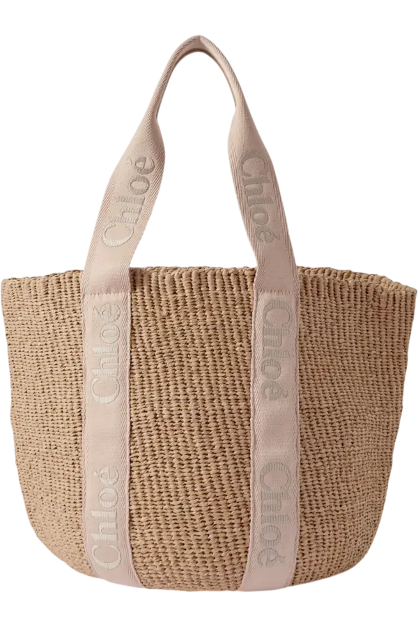 Chloé Woody Large Leather-trimmed Raffia Tote - Neutrals