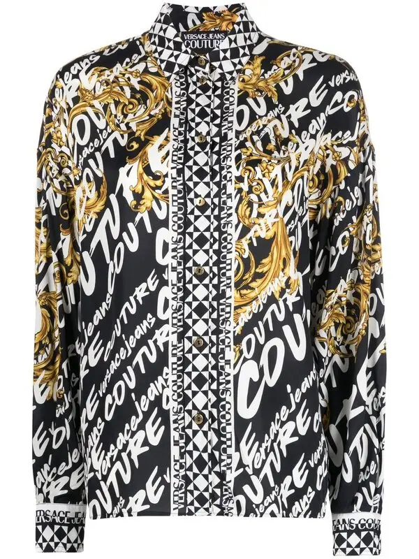 Versace Brushed Logo-print Long-sleeve Shirt - Black