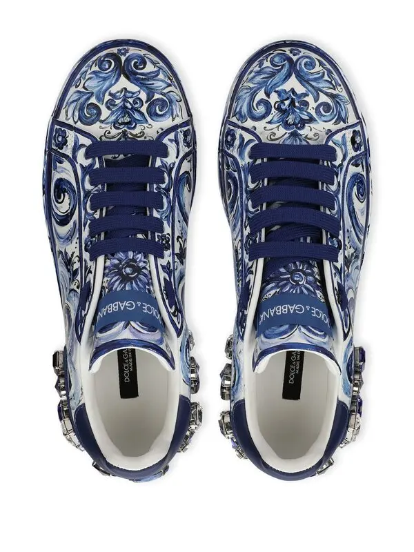 Dolce & Gabbana Portofino Majolica-print Leather Sneakers - Blue