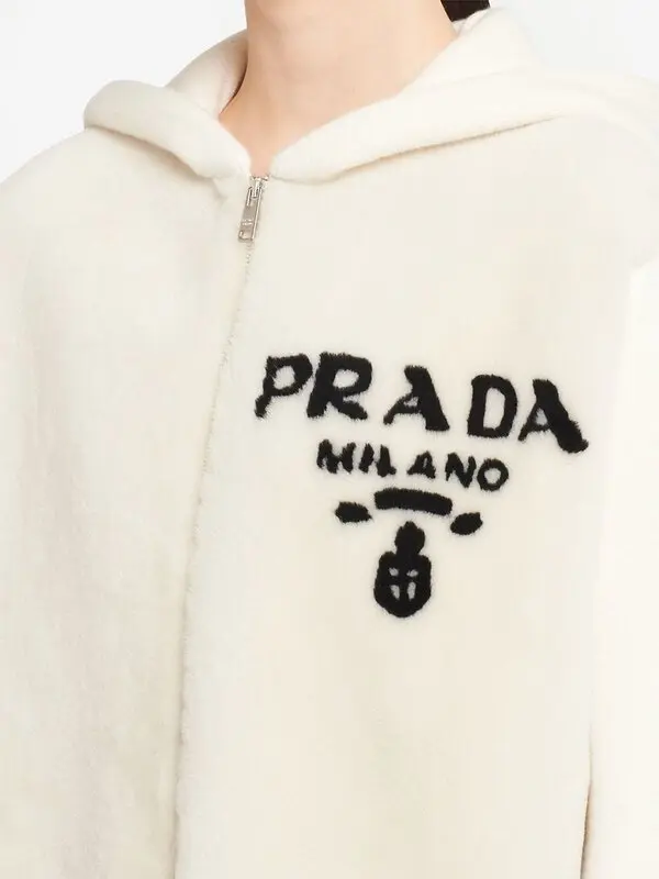 Prada Logo-intarsia Shearling Hoodie