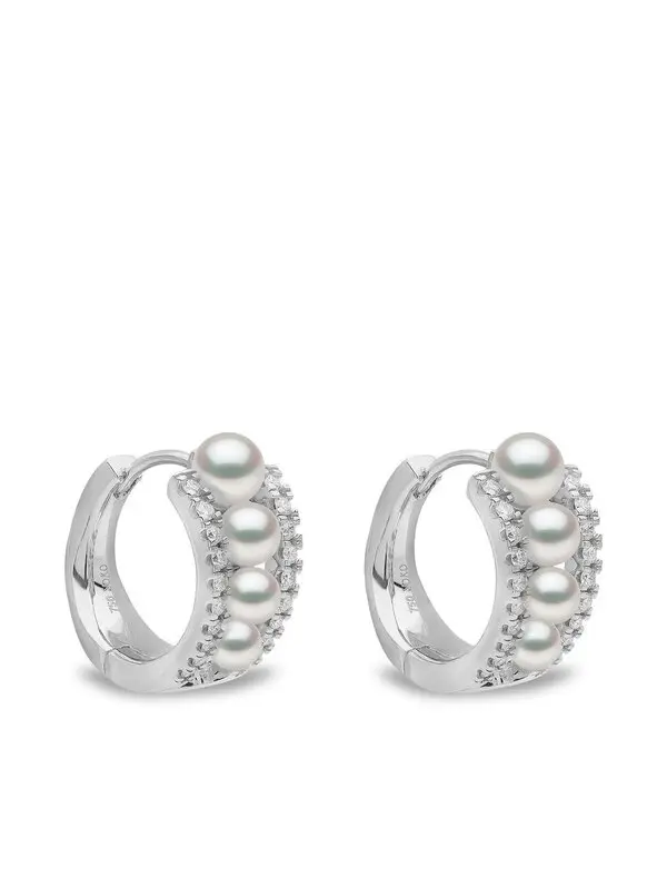 Yoko London 18kt White Gold Akoya Pearl And Diamond Hoop Earrings - Silver