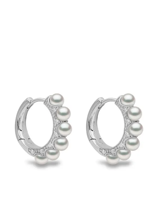 Yoko London 18k White Gold Akoya Pearl And Diamond Hoop Earrings - Silver