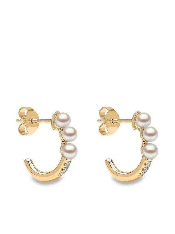 Yoko London 18kt Yellow Akoya Pearl And Diamond Hoop Earrings - Gold