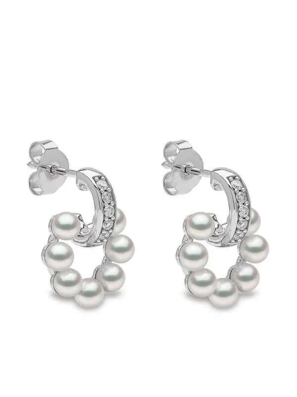 Yoko London 18kt White Gold Eclipse Akoya Pearl And Diamond Hoop Earrings - Silver