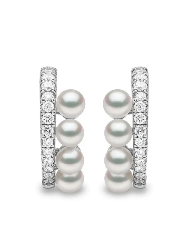 Yoko London 18kt White Gold Akoya Pearl And Diamond Hoop Earrings - Silver