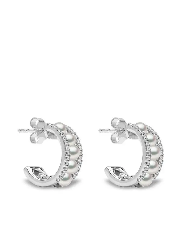 Yoko London 18kt White Gold Akoya Pearl And Diamond Hoop Earrings - Silver
