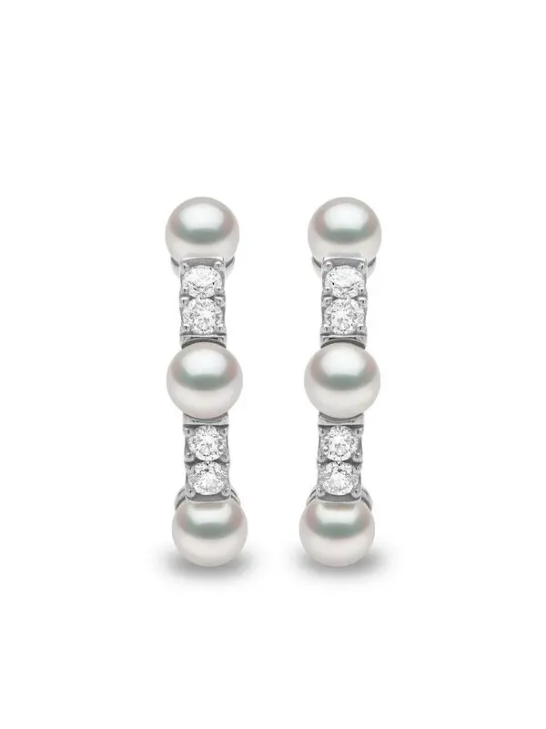 Yoko London 18kt White Gold Akoya Pearl And Diamond Hoop Earrings - Silver
