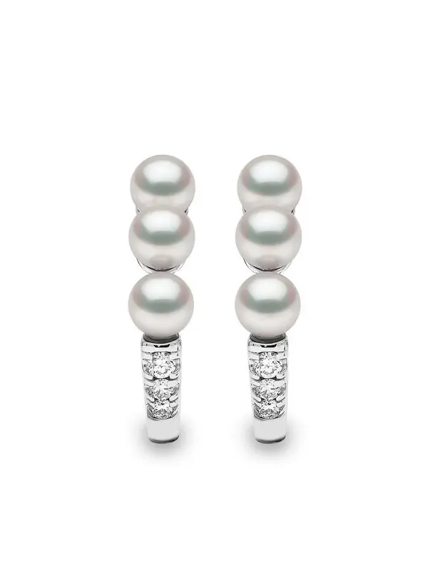 Yoko London 18kt White Gold Eclipse Akoya Pearl And Diamond Hoop Earrings - Silver