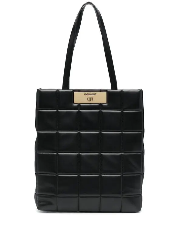 Moschino Quilted Logo Plaque Tote Bag