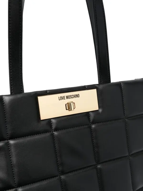 Moschino Quilted Logo Plaque Tote Bag