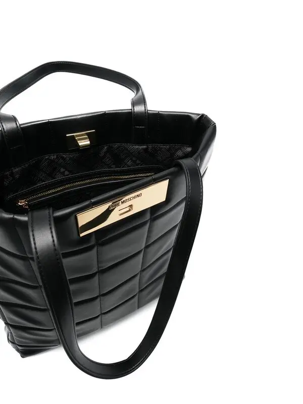 Moschino Quilted Logo Plaque Tote Bag