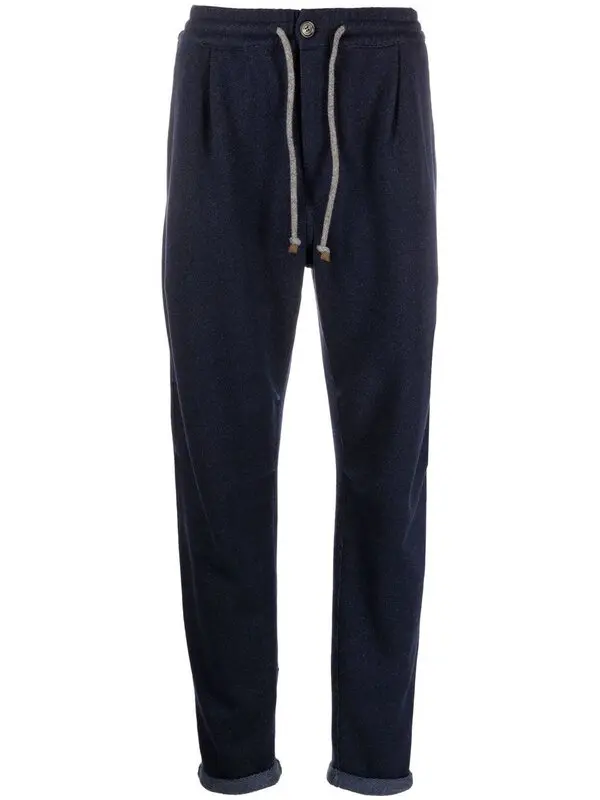 Brunello Cucinelli Drawstring-waist Cashmere Straight-leg Trousers - Blue