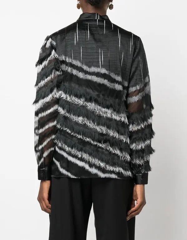 Alberta Ferretti Sheer Fringed Two-tone Blouse