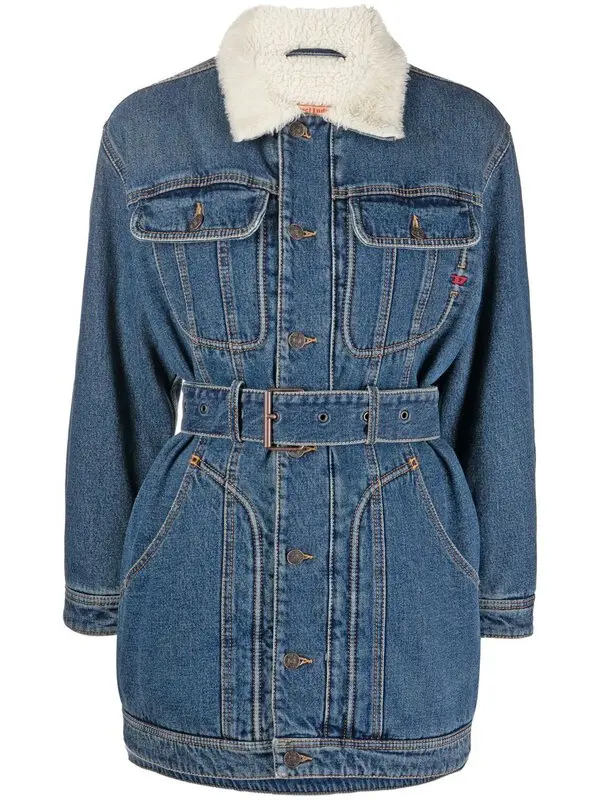 DIESEL® Belted Denim Long-sleeve Dress