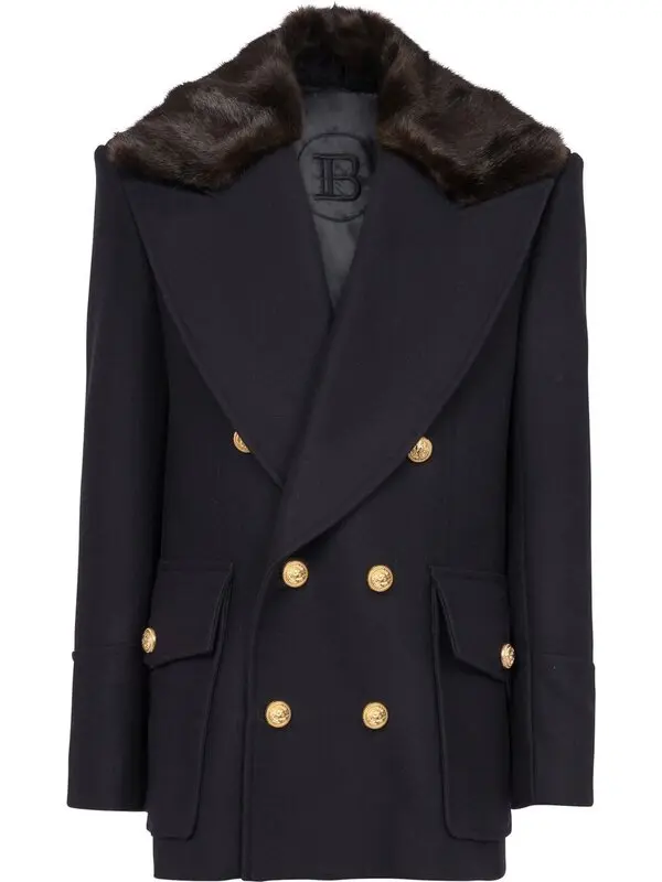 Balmain Double-breasted Short Coat - Blue