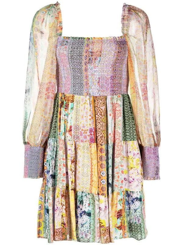 alice and olivia rowen tiered mini dress Alice + Olivia Rowen Tiered Babydoll Mini Dress Multicolor Womens Size  Small