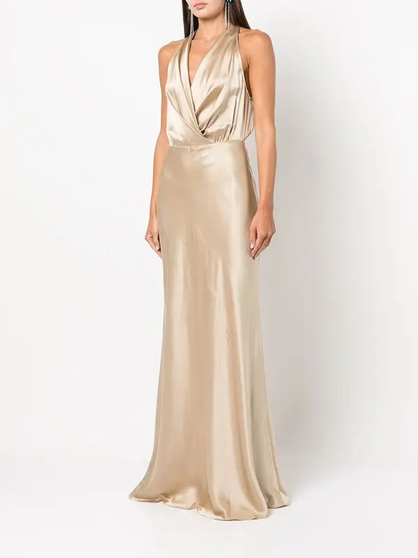 Michelle Mason Draped Halterneck Gown - Gold