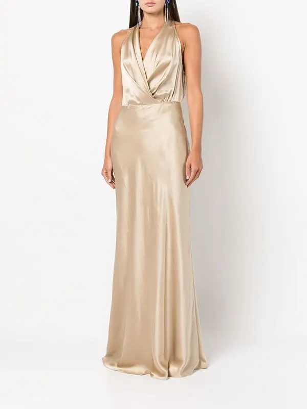 Michelle Mason Draped Halterneck Gown - Gold