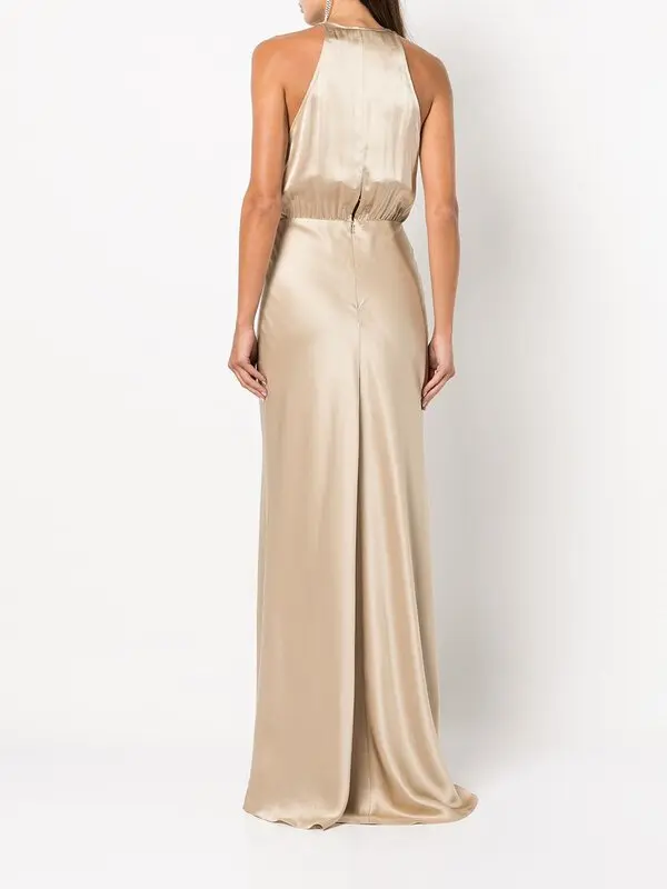 Michelle Mason Draped Halterneck Gown - Gold