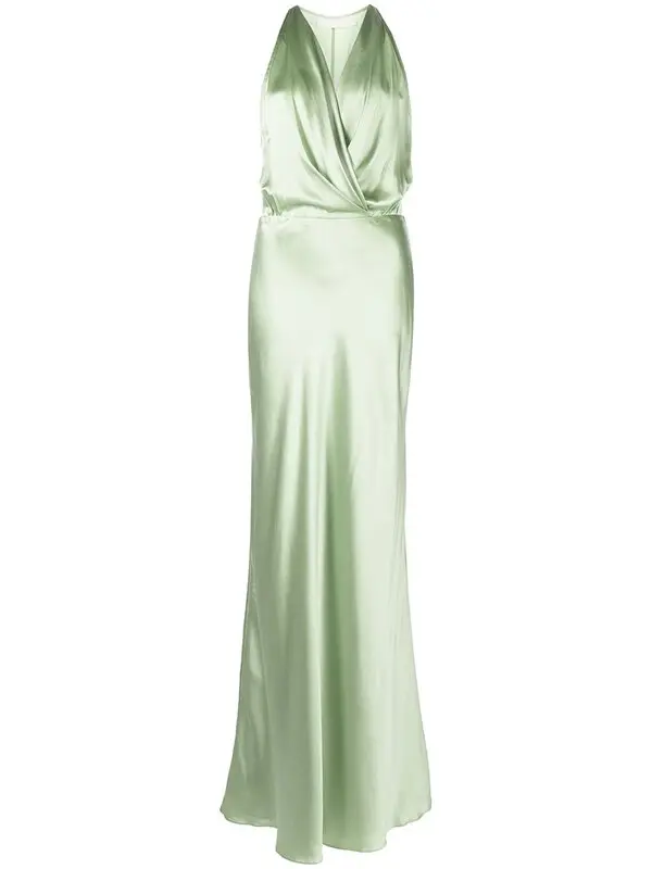 Michelle Mason Draped Halterneck Gown - Green
