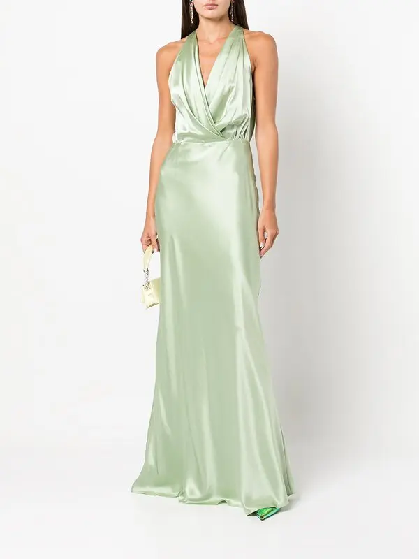 Michelle Mason Draped Halterneck Gown - Green