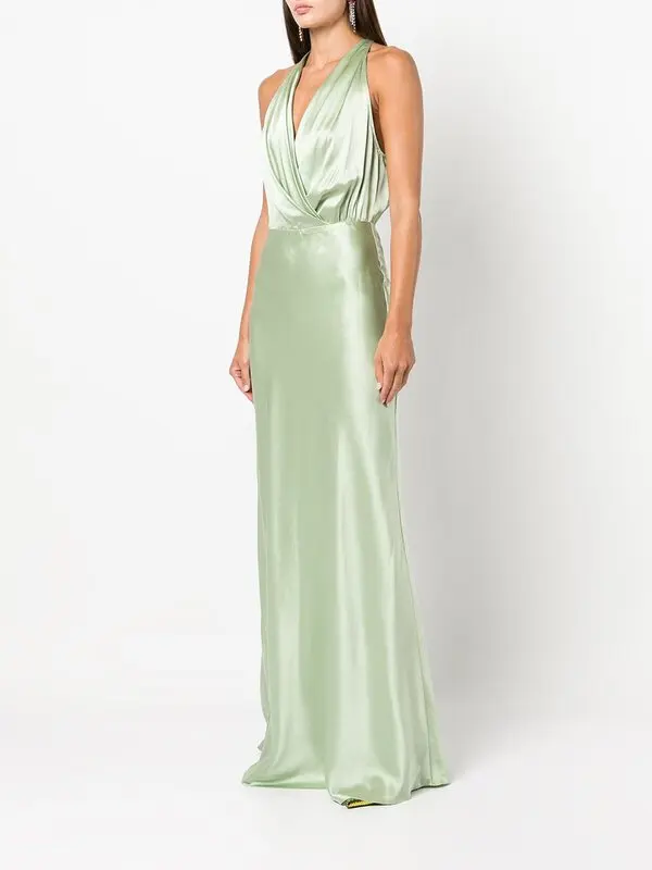 Michelle Mason Draped Halterneck Gown - Green
