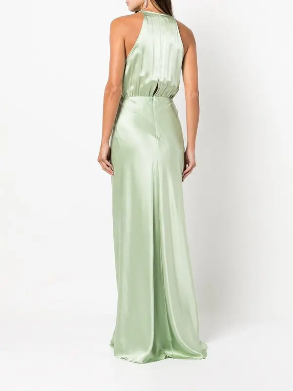 Michelle Mason Draped Halterneck Gown - Green