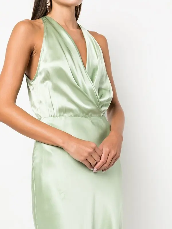 Michelle Mason Draped Halterneck Gown - Green