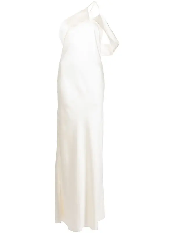 Michelle Mason Bias-cut One-shoulder Gown - White